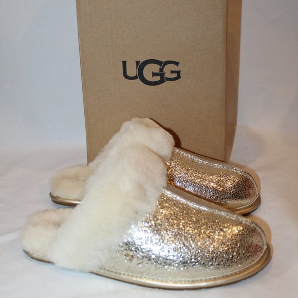 UGG | Shoes | Nib Ugg Womens Gold Metallic Scuffette Shearling Lined ...